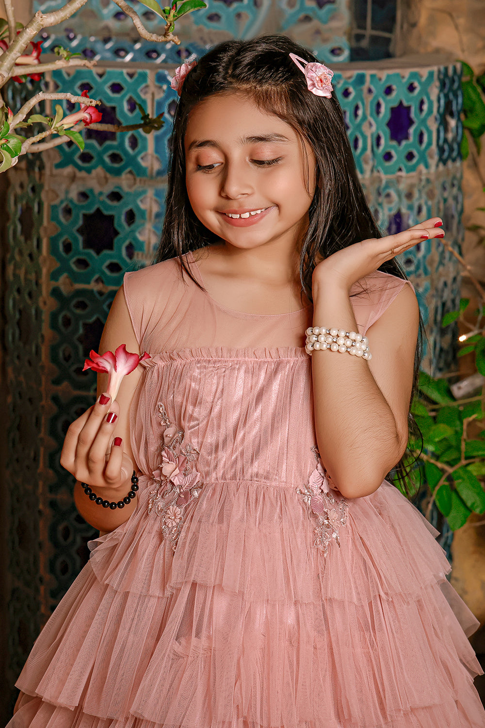 Embroidered Multi Layers Ruffled Net Frock | Eid Affairs | F2046 – SANA'S